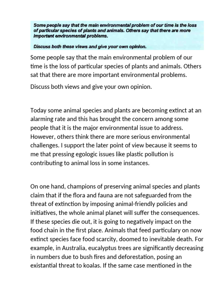 Some People Say That The Main Environmental Problem of Our Time Is The ...