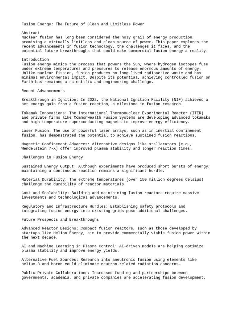 Fusion Energy The Future of Clean A | PDF | Fusion Power | Nuclear Fusion