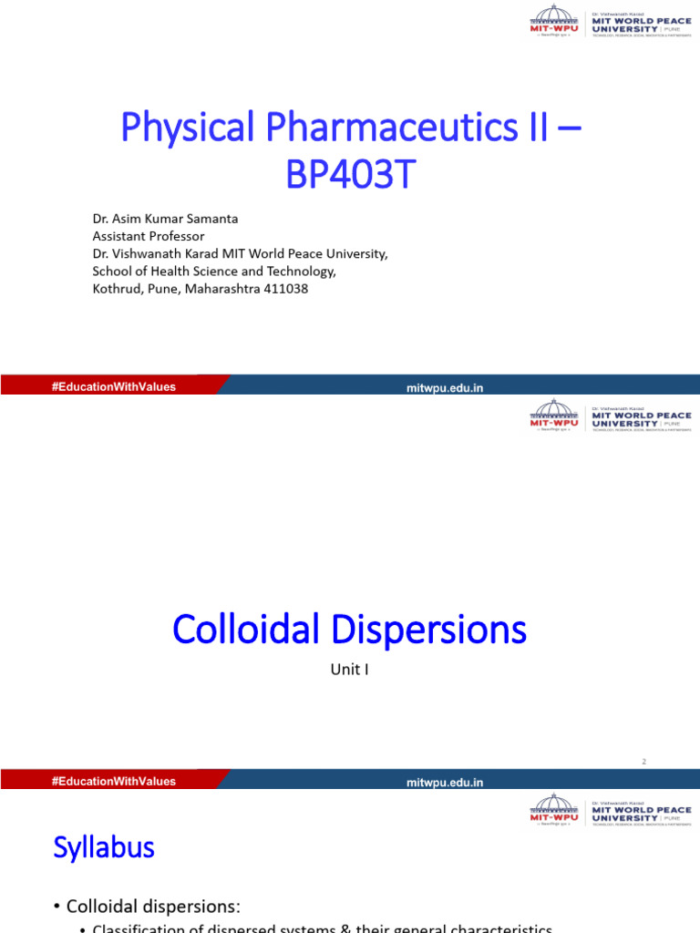 Colloidal Dispersion (Unit I) | PDF | Colloid | Soft Matter