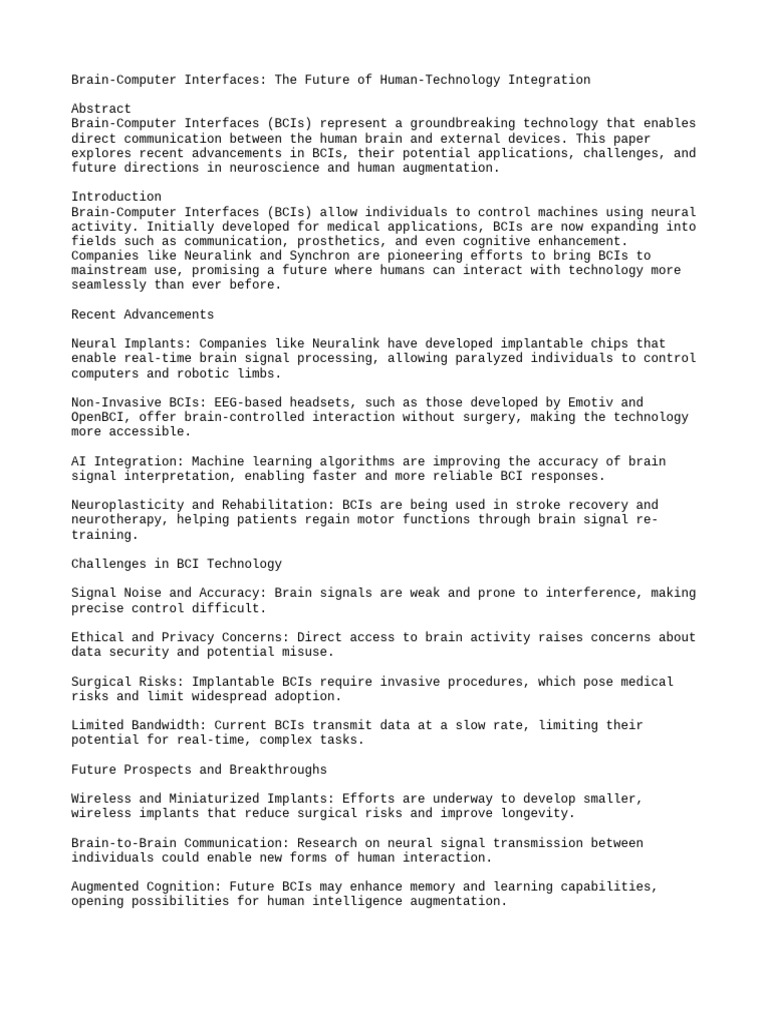 Brain-Computer Interfaces The Futur | PDF | Neuroscience | Cognitive Science