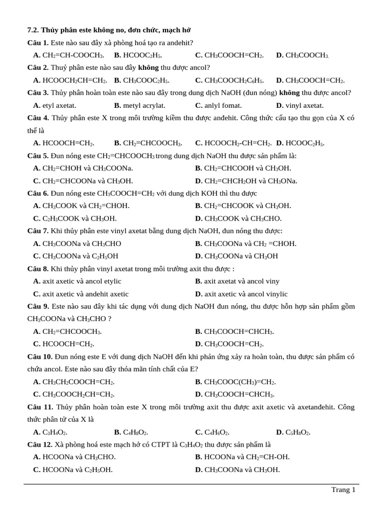 7.2. TH y Phân Este Không No, Đơn CH C, M CH H | PDF