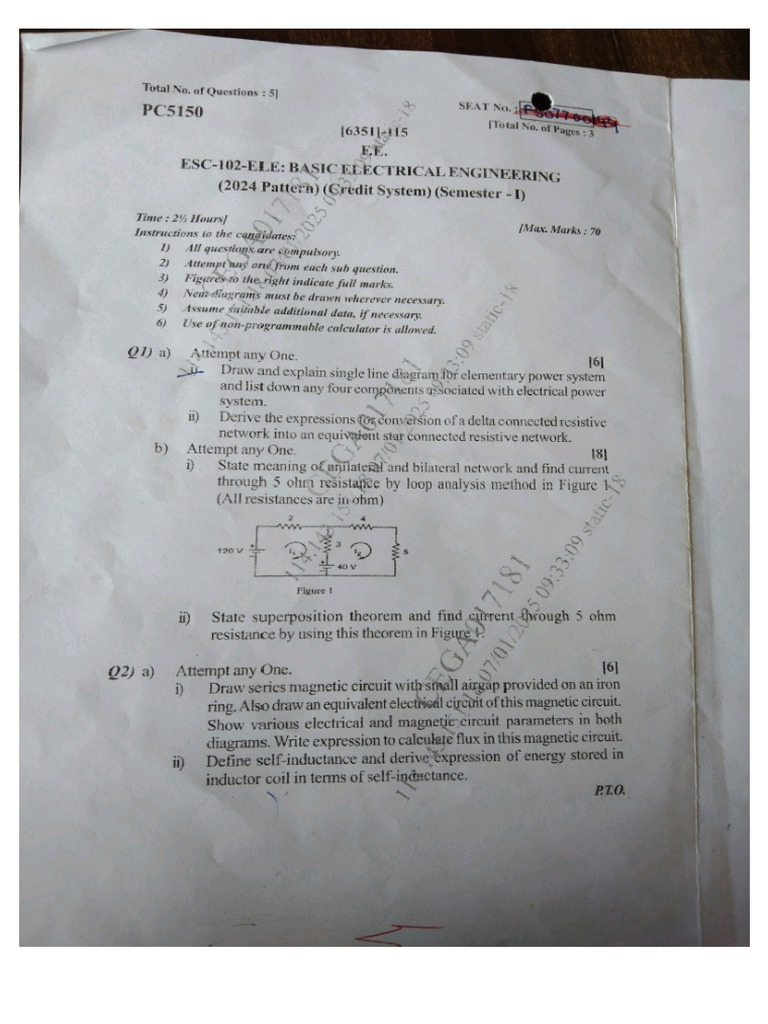 BEE 1st Sem Question Paper | PDF