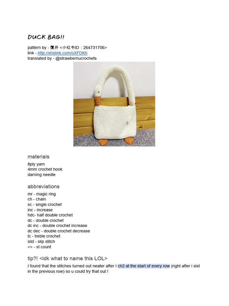 Free Crochet Duck Bag Pattern | PDF