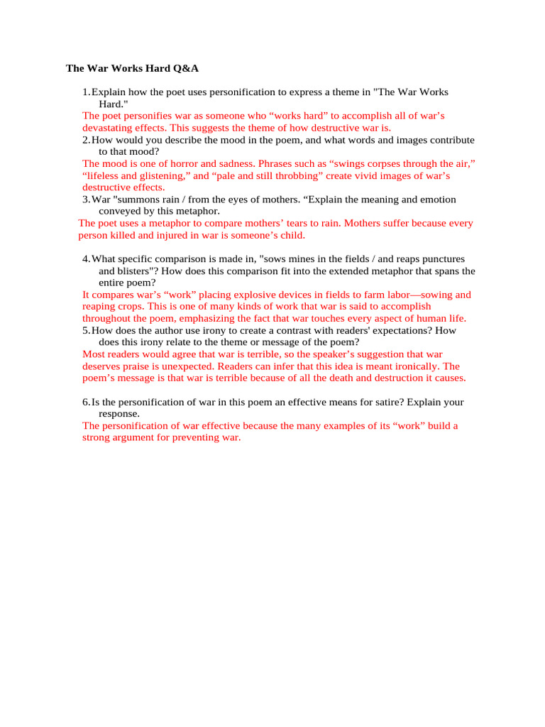 The War Works Hard Q&A 2 | PDF