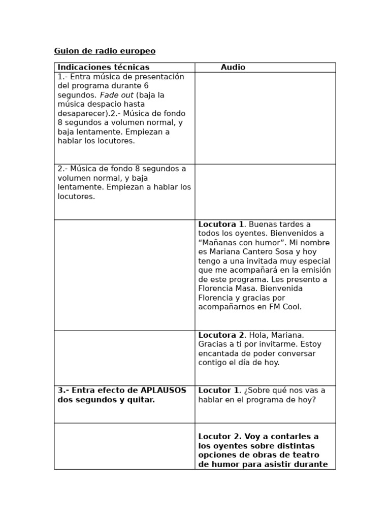 Guion De Radio Estructura Y Ejemplos Pdf