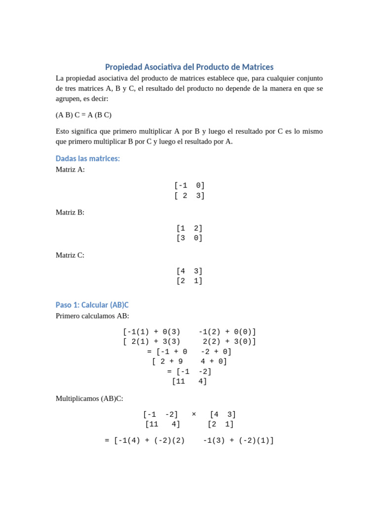 Propiedad_Asociativa_Matrices_Formato | PDF | Matriz (Matemáticas ...