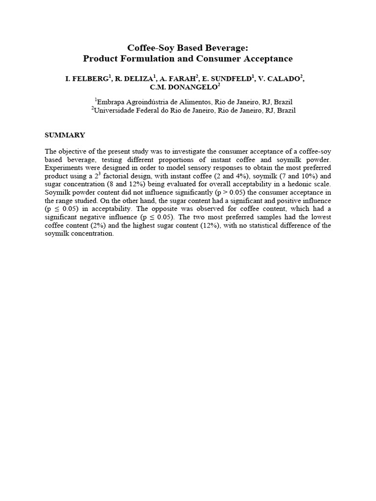 Coffee Soy Based Beverage Product Formul | PDF