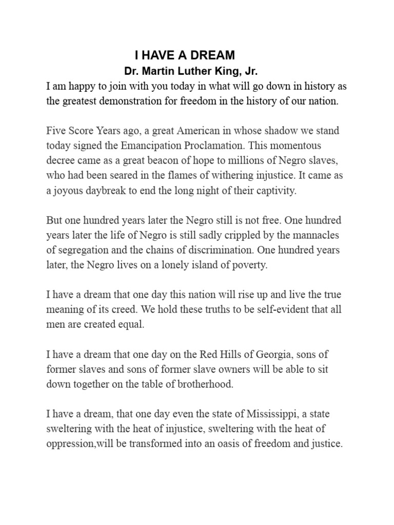 Martin Luther King Jr.'s Dream Speech | PDF