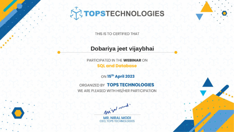 Dobariya Jeet - Certificate | PDF