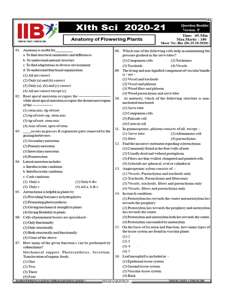 Anatomy of Flowering Plants DT 25 10 2020 | PDF | Plant Stem | Tissue ...