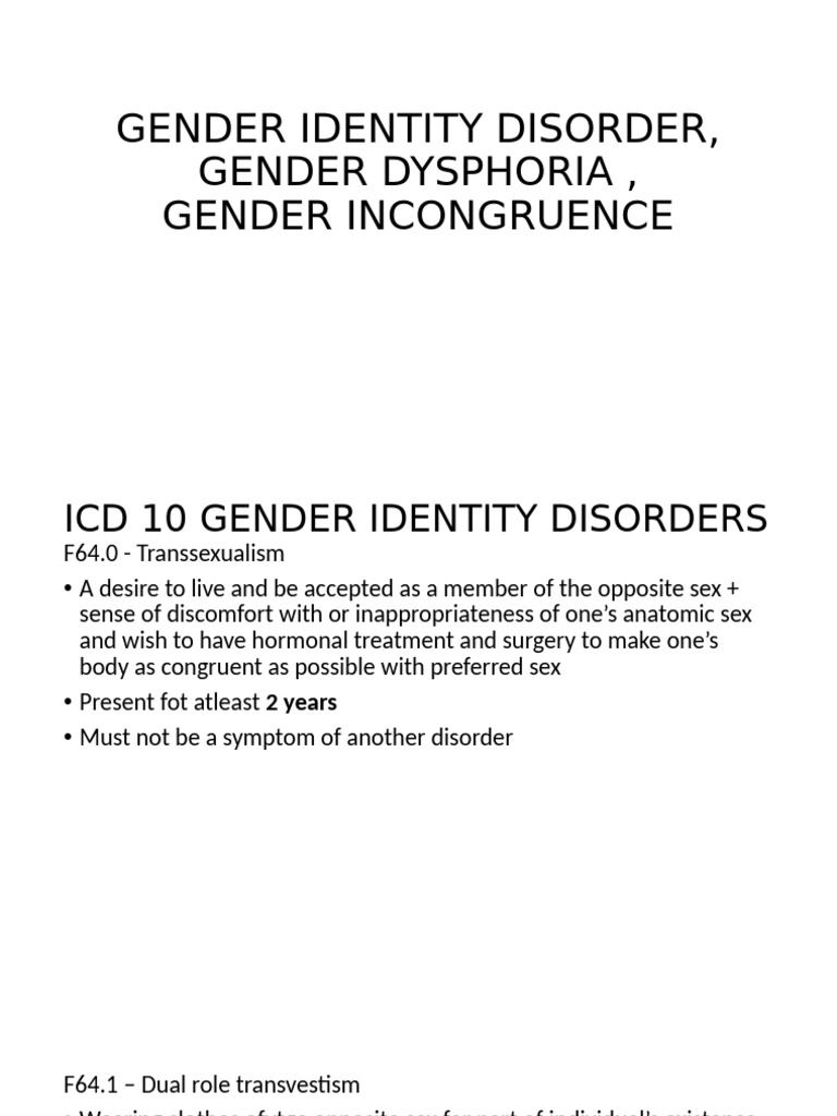Gender Identity Disorder, Gender Dysphoria, Gender Incongruence | PDF ...