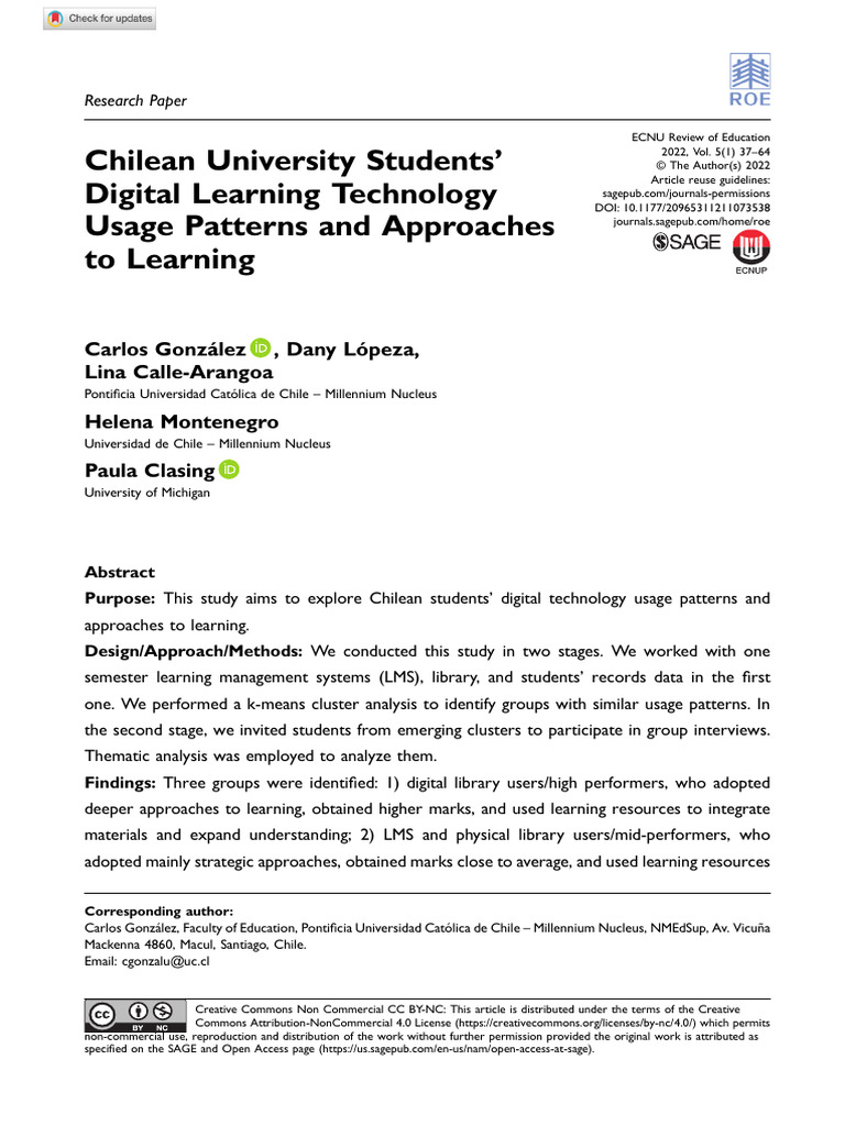 Chilean Students' Digital Learning Patterns | PDF | Libraries | Cognition