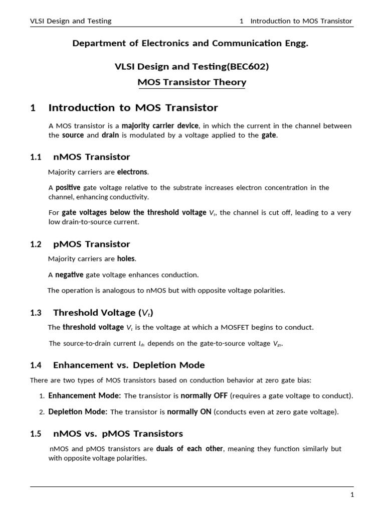 MOS Transistor Operation in VLSI Design | PDF | Mosfet | Field Effect ...