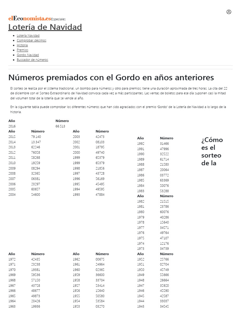 Histórico de premios de la Lotería de Navidad | PDF