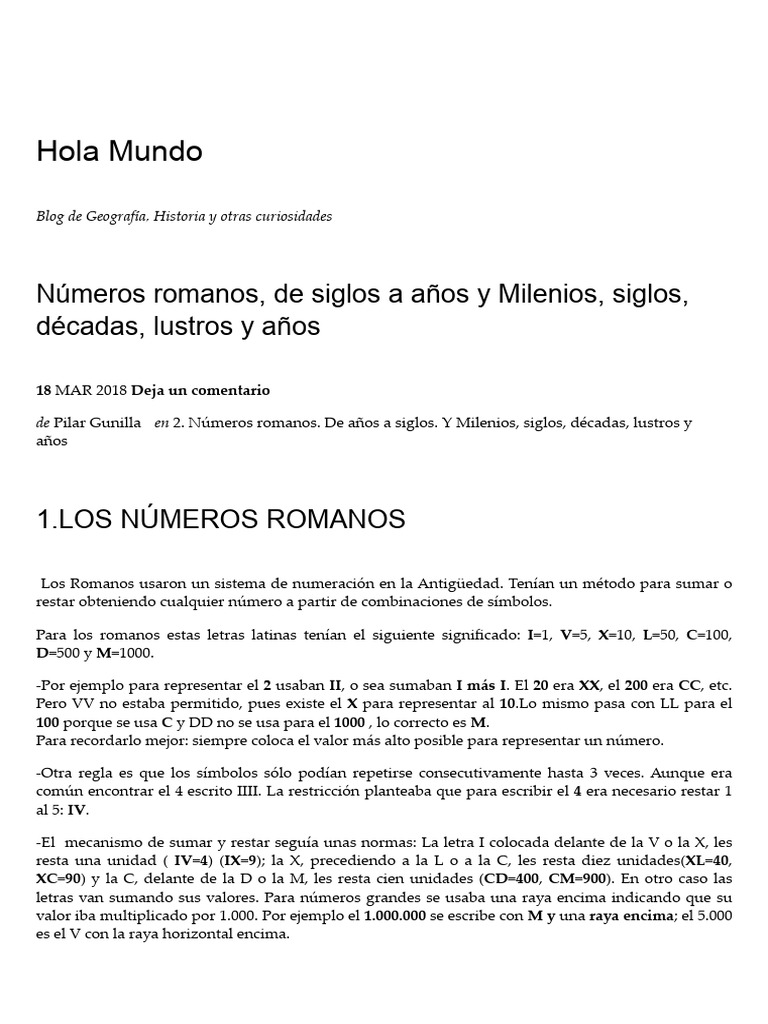 Números Romanos, de Siglos A Años y Milenios, Siglos, Décadas, Lustros ...