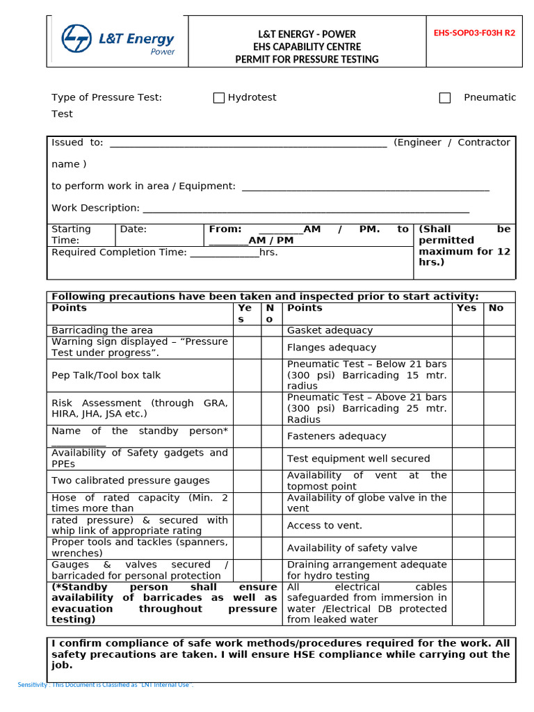 Hydro Testing Signage Compliance | PDF | Safety | Equipment
