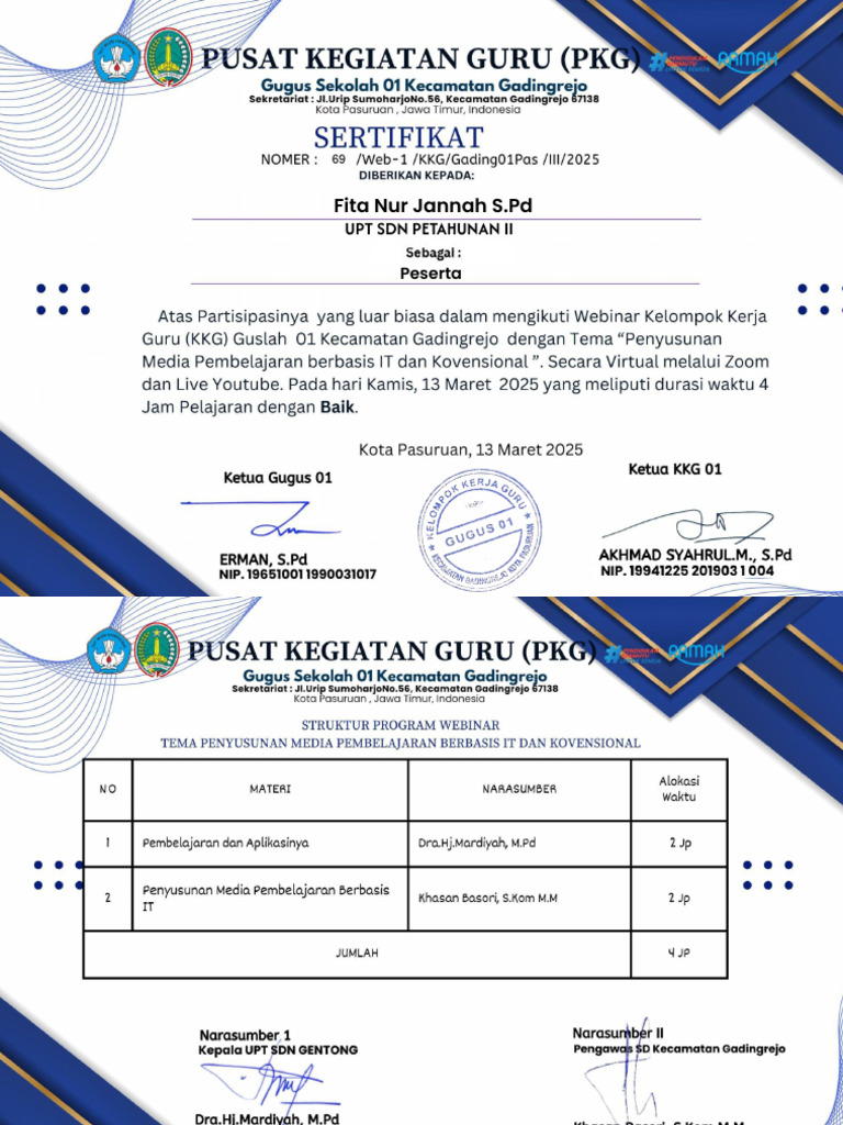 Fita Nur Jannah S.Pd-Sertifikat KKG 01 | PDF