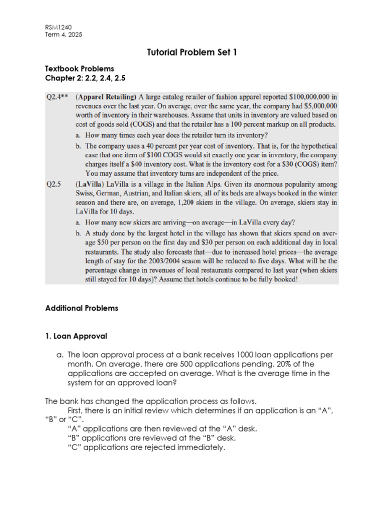 Tutorial Problem Set 1 2025 | PDF | Banks | Financial Economics