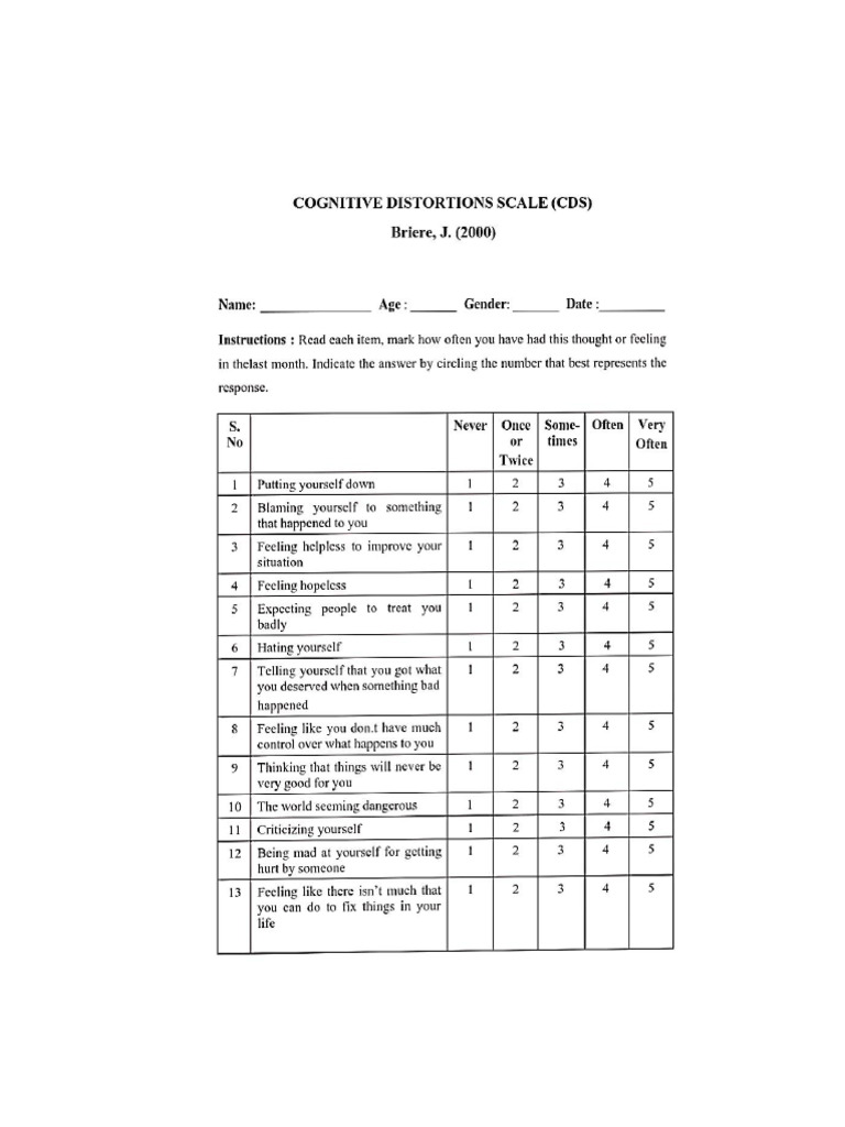 Cognitive Distortions Scale Overview | PDF | Major Depressive Disorder ...