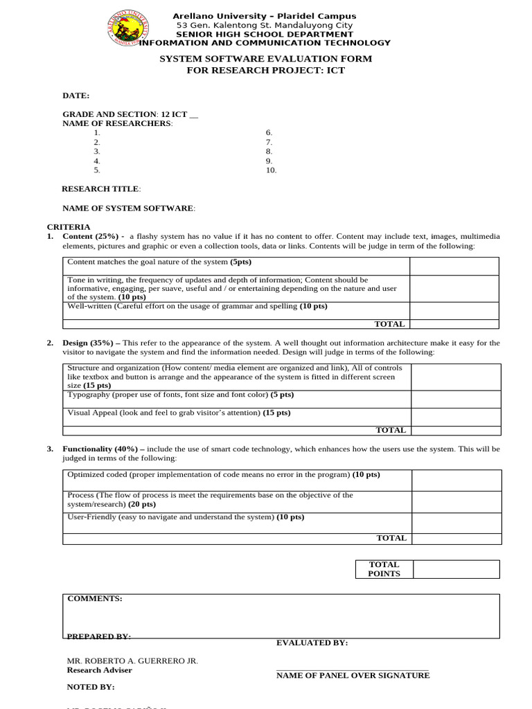 System Software Evaluation Form For Research Project: Ict: 53 Gen ...