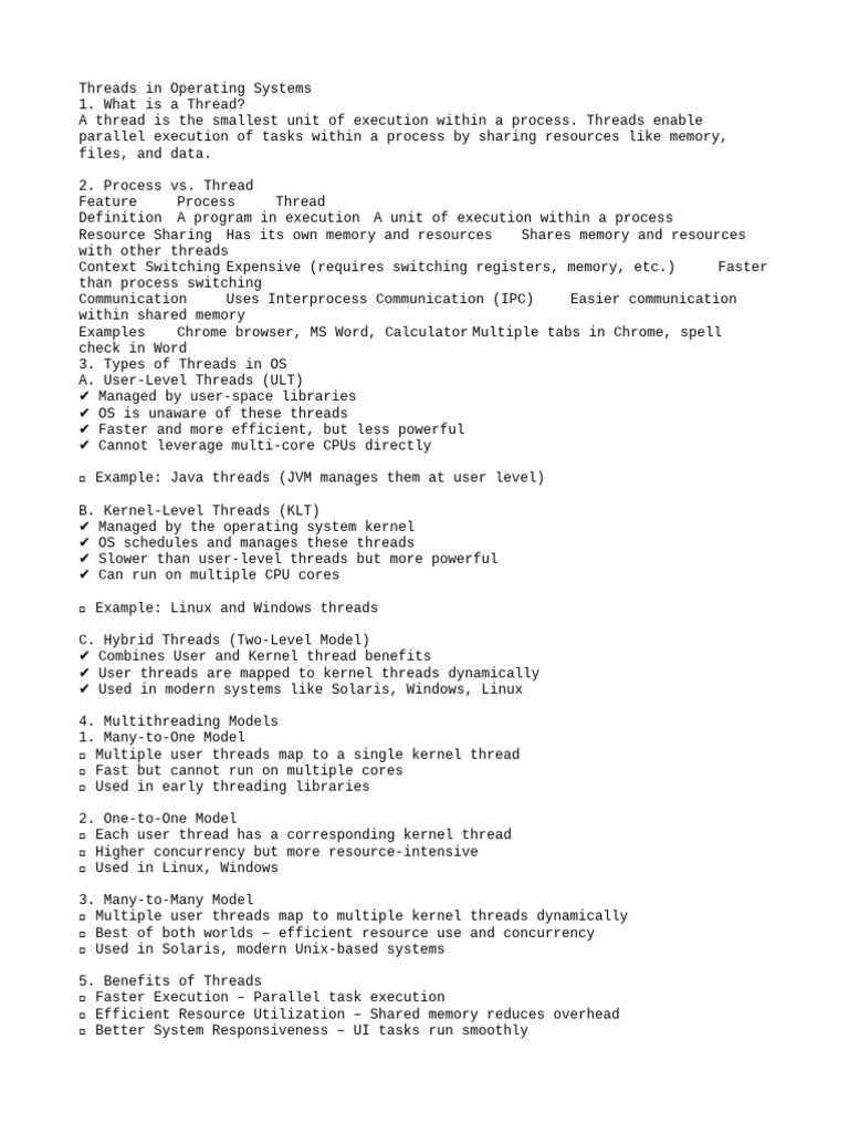 Threads in Operating Systems | PDF | Thread (Computing) | Process (Computing)