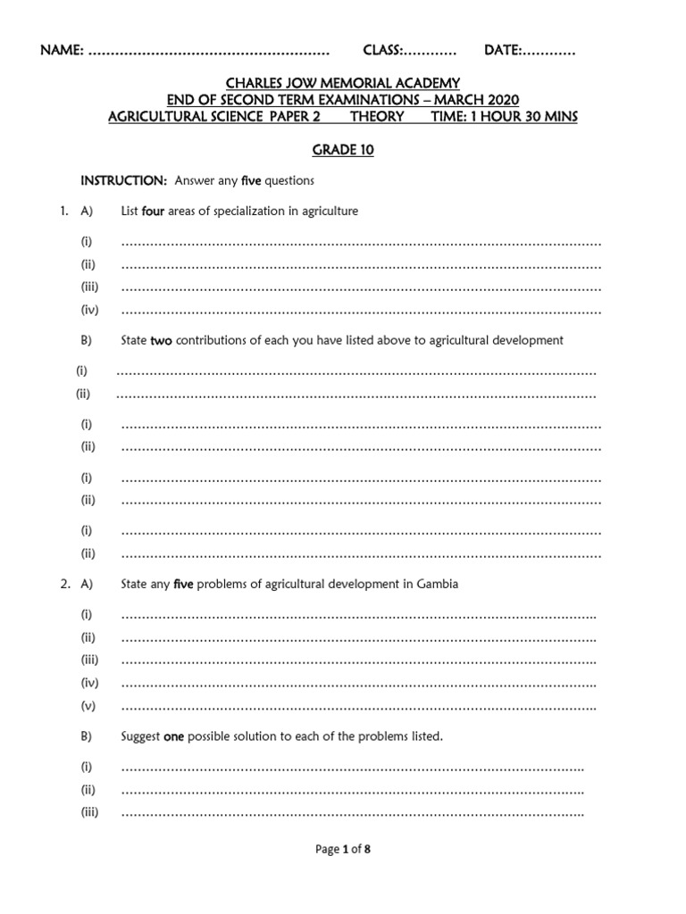 Agric Science Grade 10 2019 - 2020 Second Term - 2020 | PDF | Soil ...