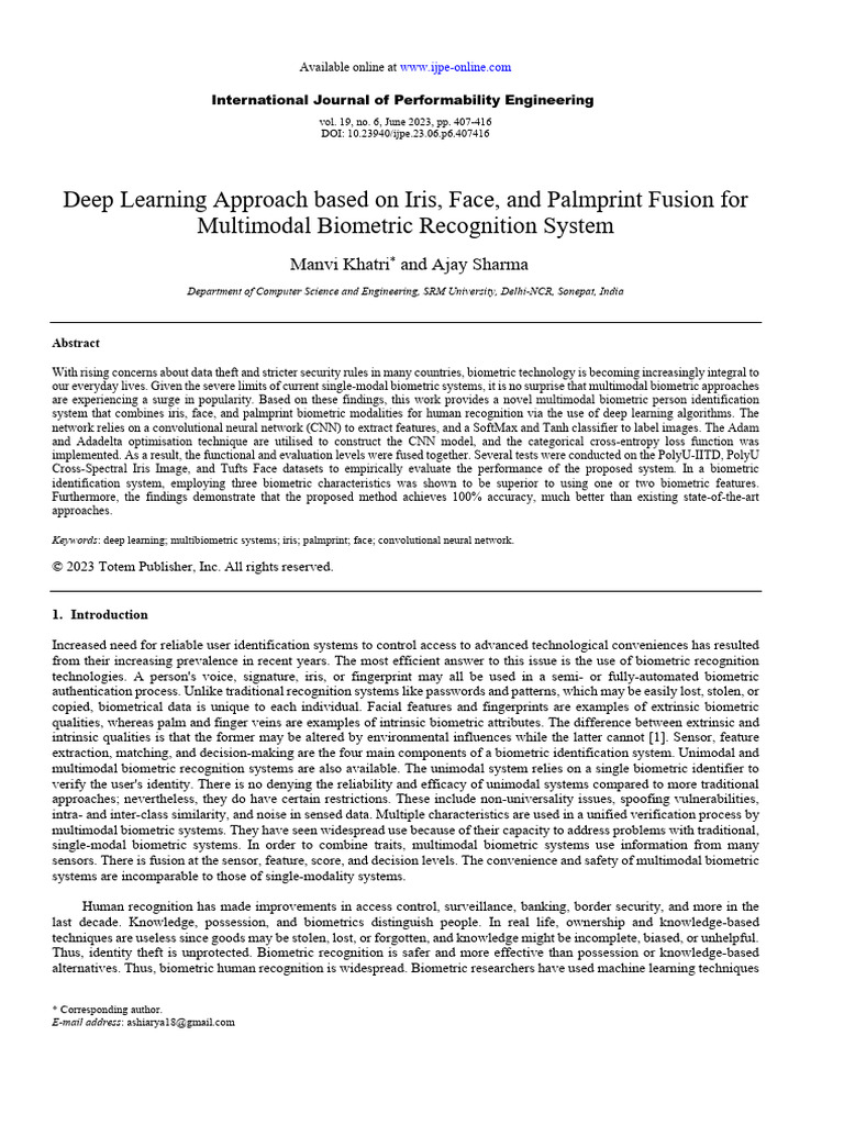 Deep Learning Approach Based On Iris, Face, and Palmprint Fusion For Multimodal Biometric ...