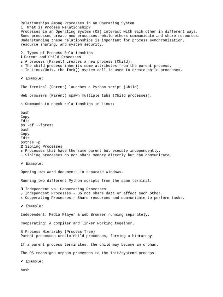 Relationships Among Processes in An Operating System | PDF | Process (Computing) | Operating System