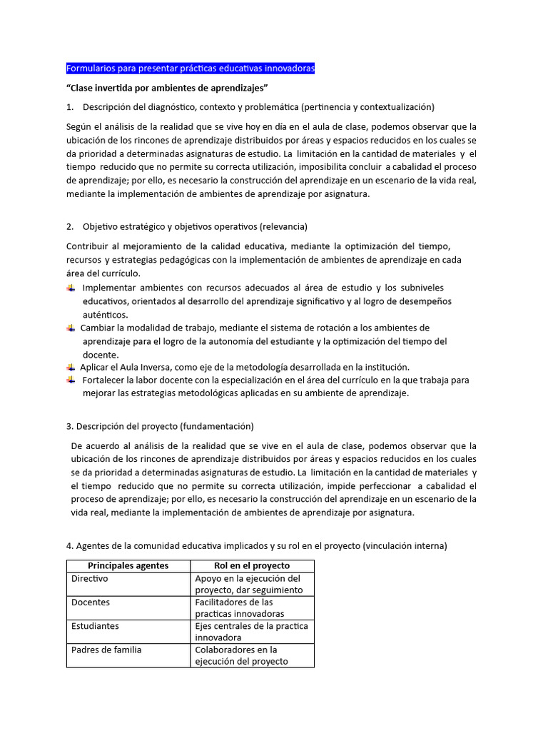 Formularios para Presentar Prácticas Educativas Innovadoras (LAURA ...