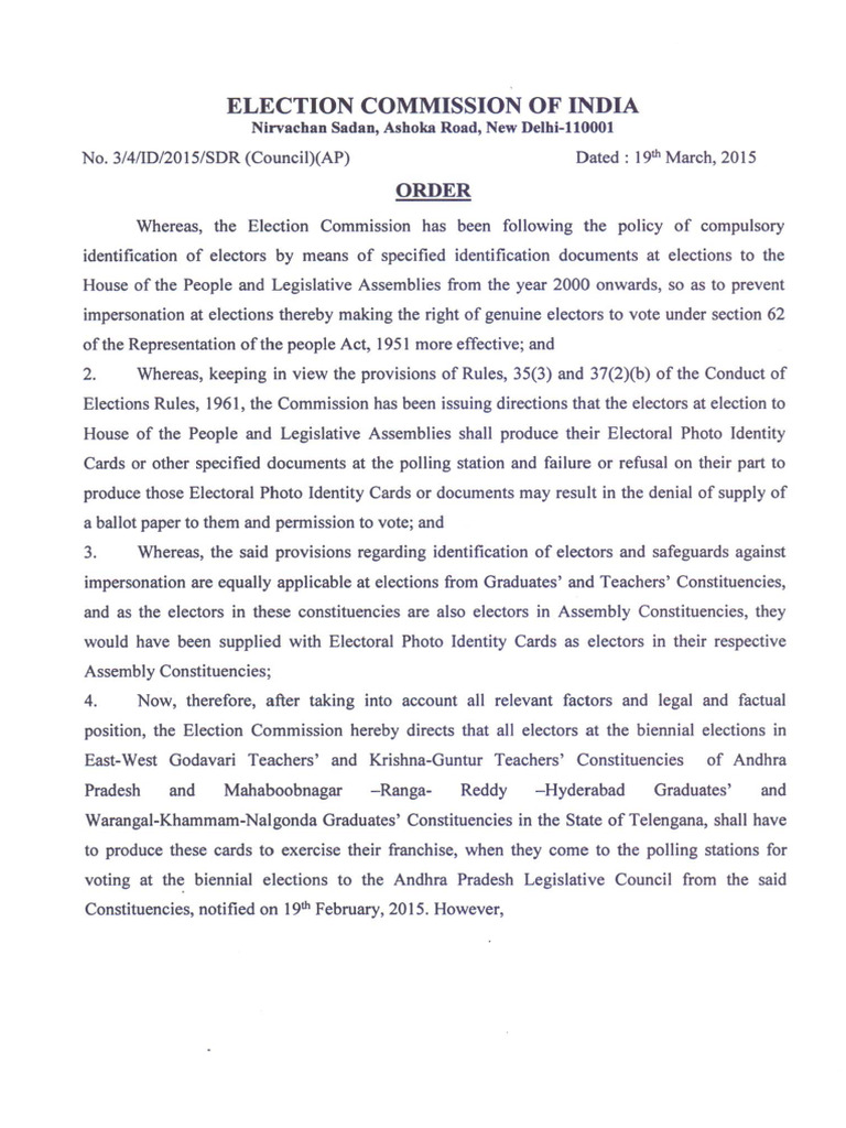 Alternative Documents For Identification of ELECTORs | PDF