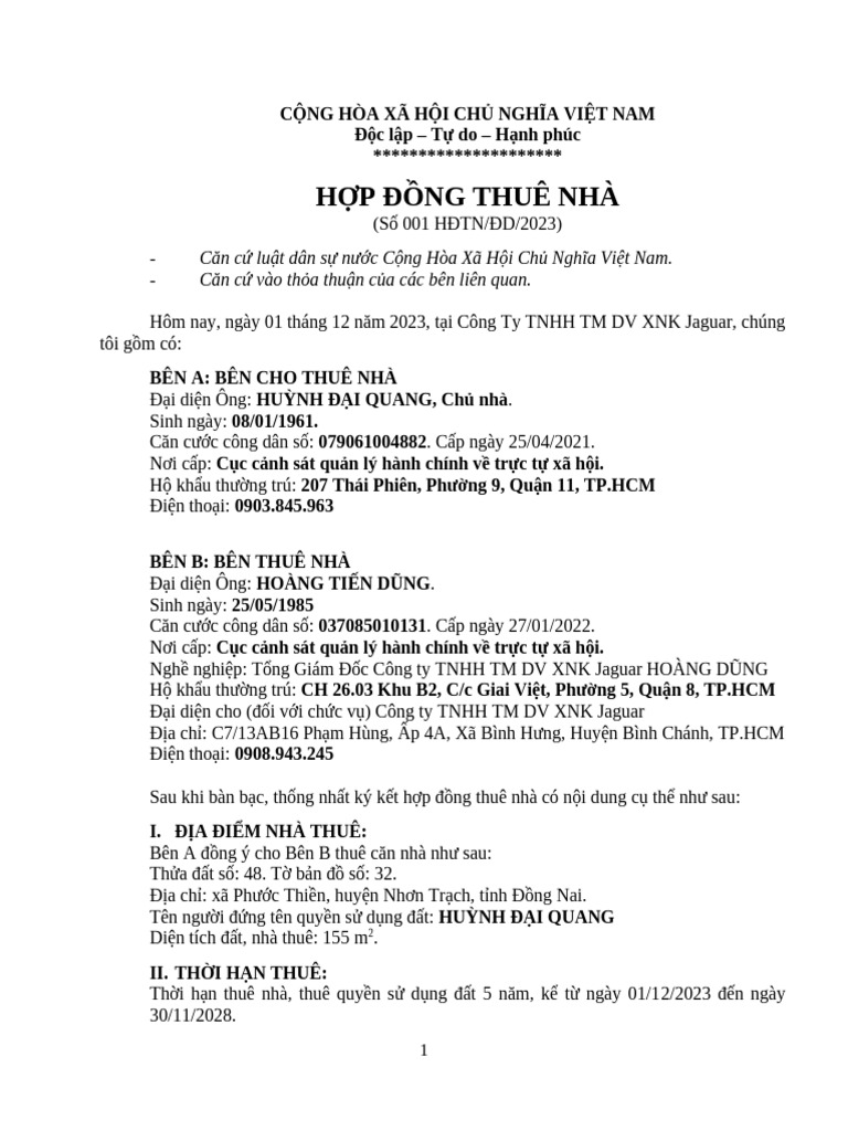 Hop Dong Thue Nha - Final | PDF