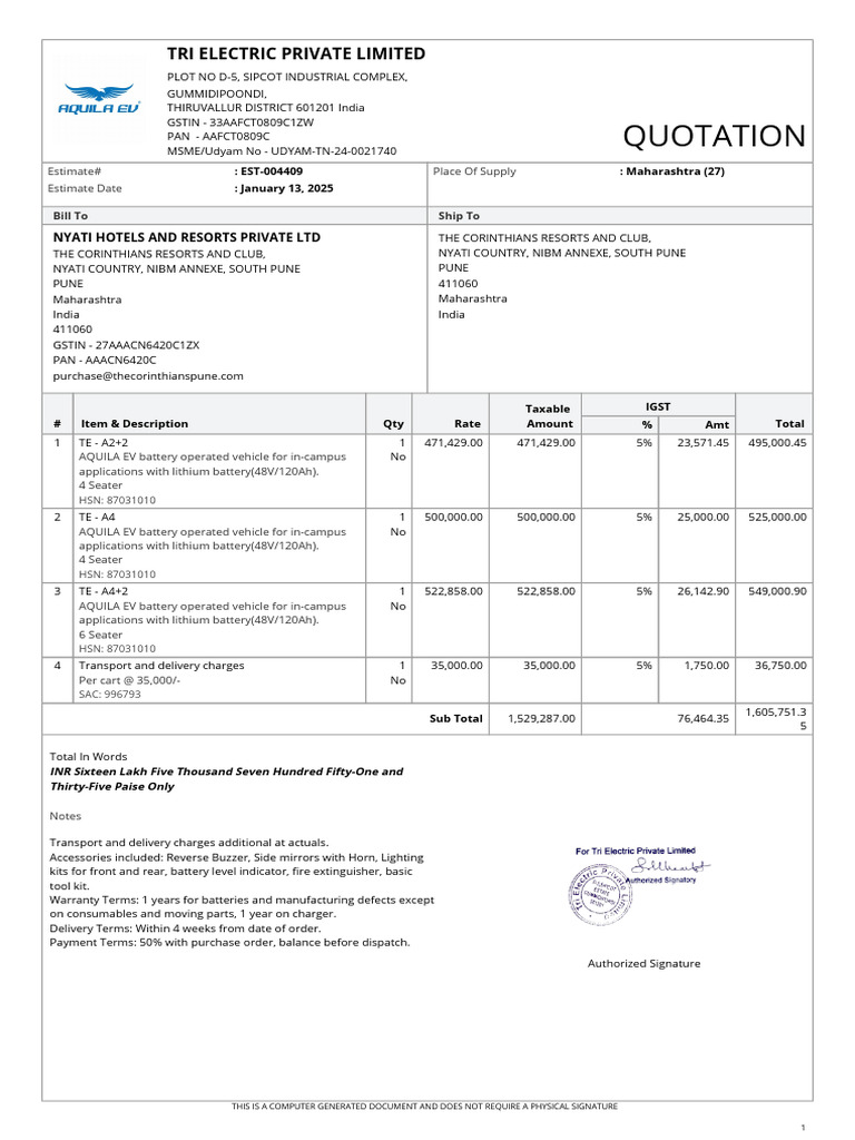 Est-004409-Nyati Hotels and Resorts Private LTD | PDF | Vehicles ...