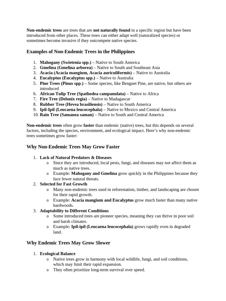 Non-Endemic Trees in PH | PDF | Trees | Ecology