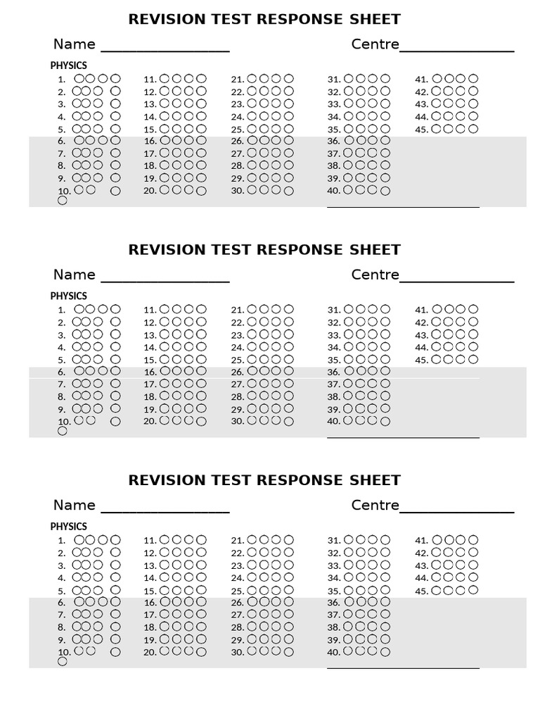 Revision Test Response Sheet (Physics) | PDF