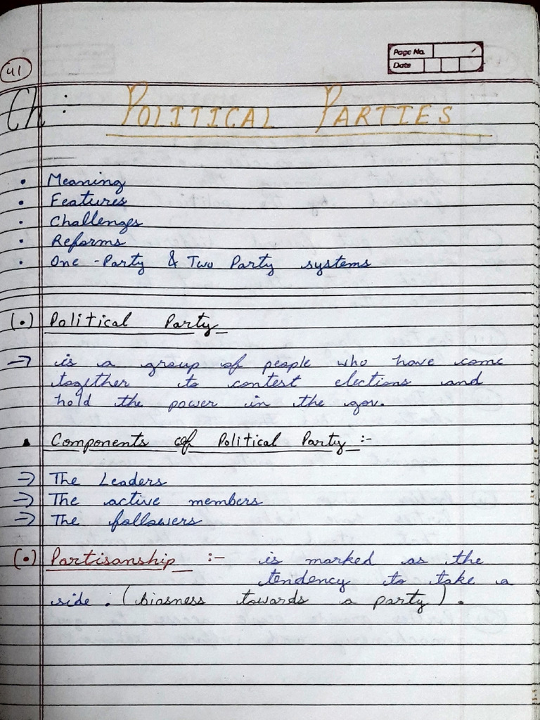 Handwritten Notes Class 10 Political Parties | PDF