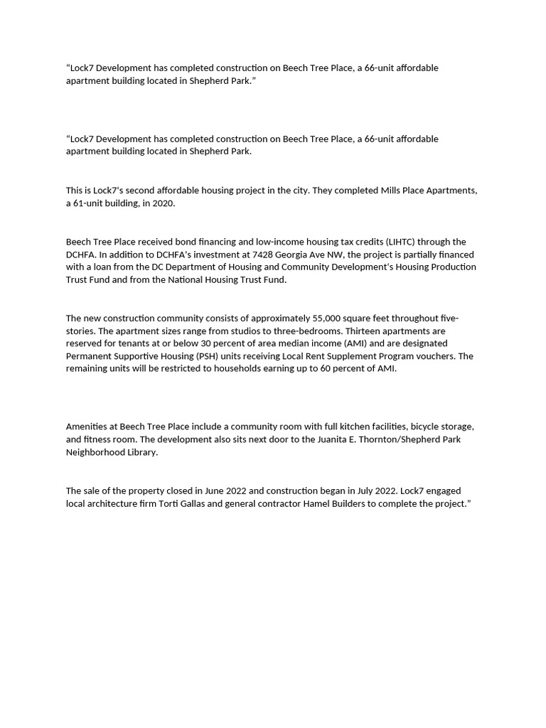 Beech Tree Place: Affordable Housing in DC | PDF
