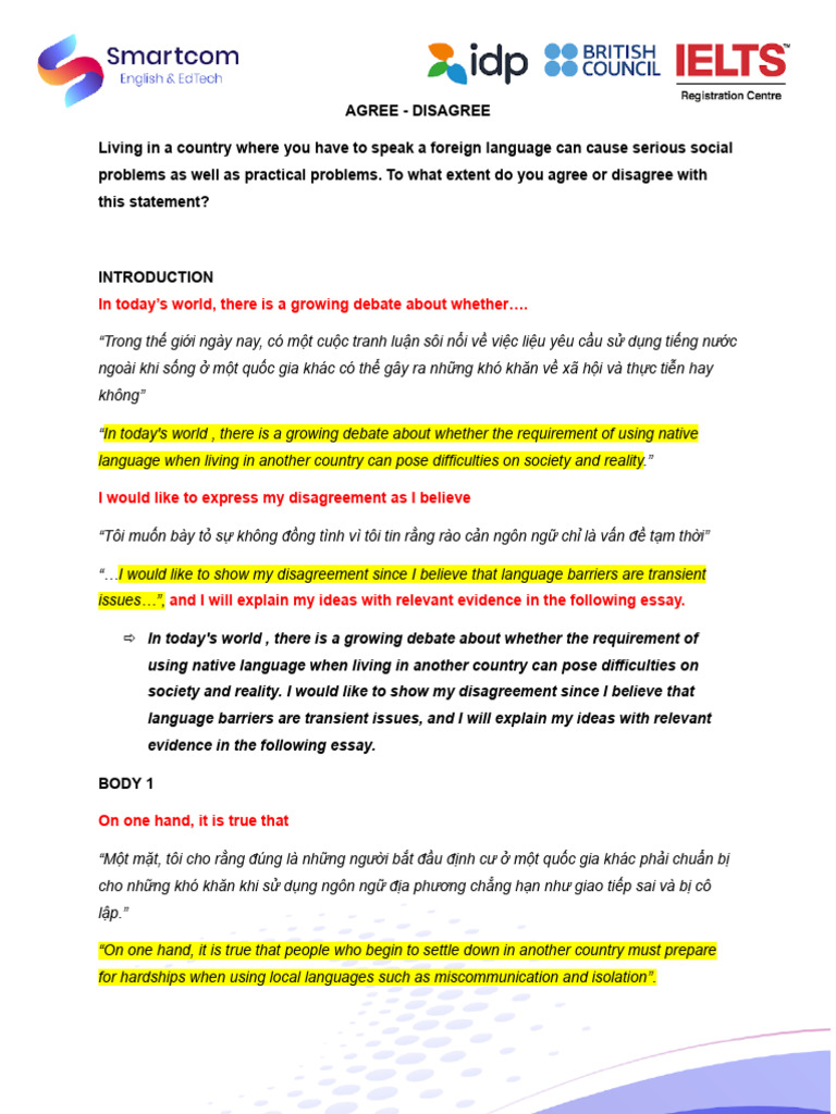 Template For Agree - Disagree | PDF