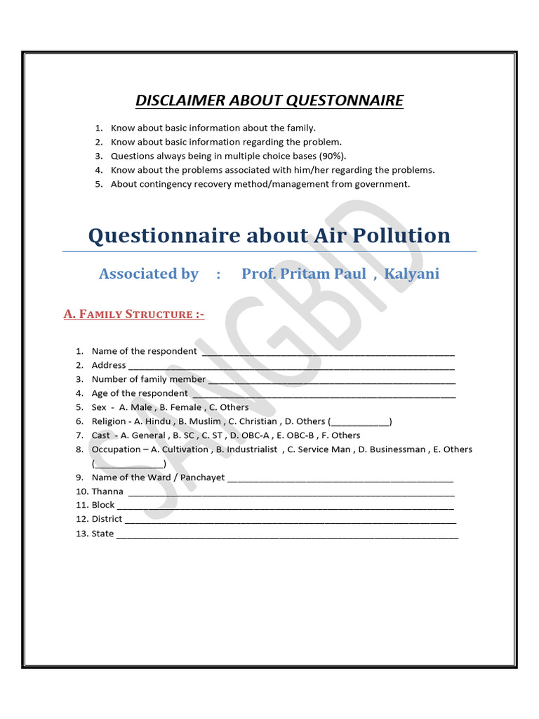 Air Pollution Perception Questionnaire | PDF | Air Pollution ...