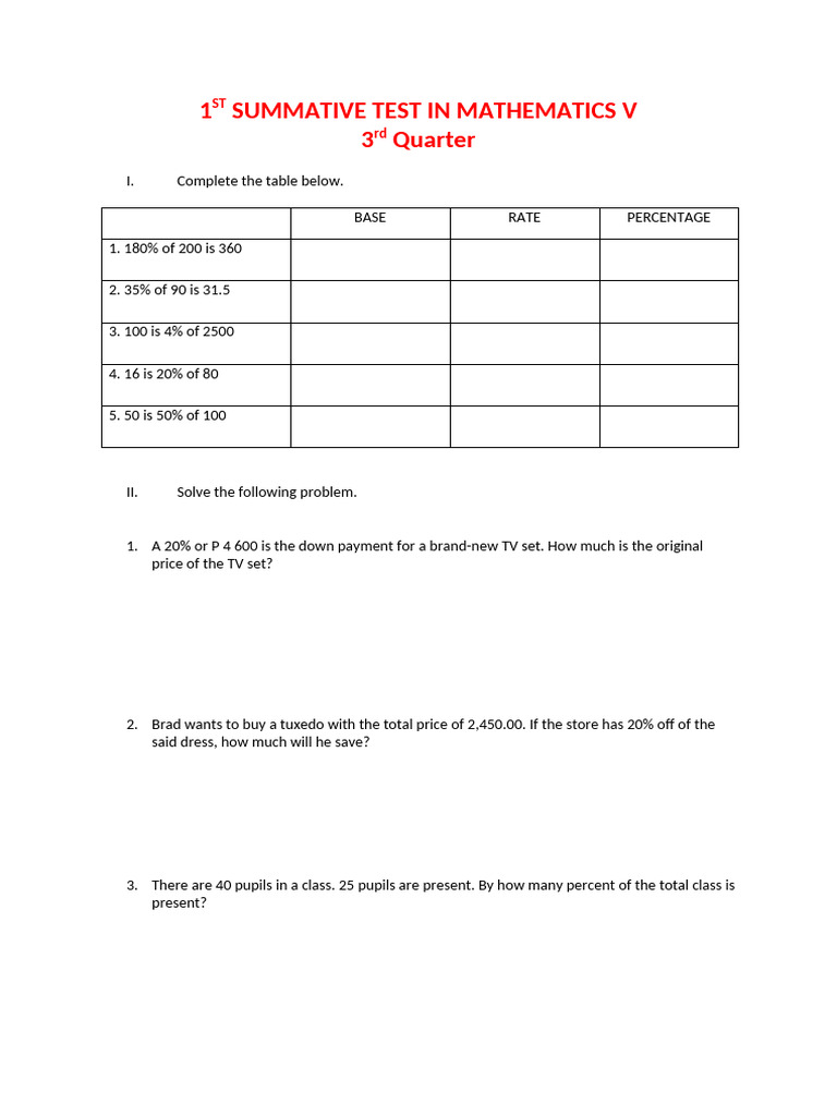 3rd Quarter Mathematics Summative Tests | PDF | Polygon | Triangle