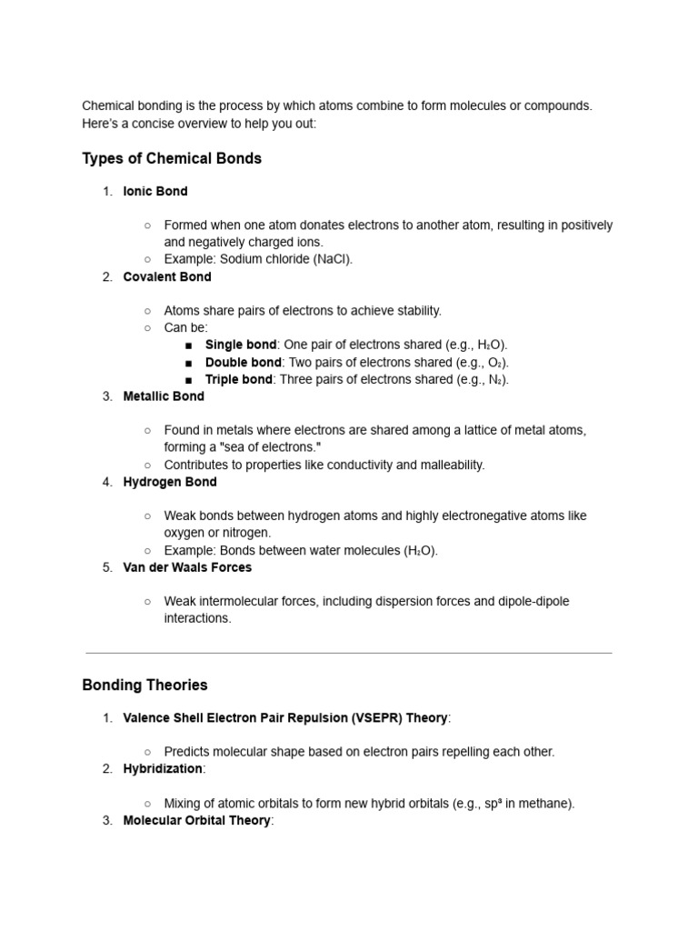 Types of Chemical Bonds Explained | PDF