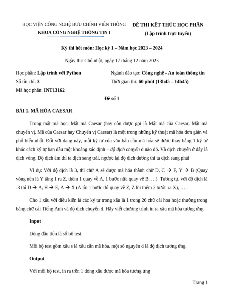 De Python Thi HK de 1 CA 1 | PDF