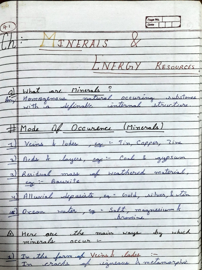 Handwritten Notes Class 10 Energy & Mineral Resources | PDF | Minerals ...