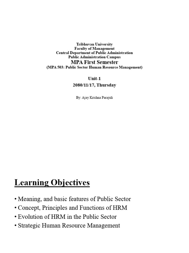 Unit-1 Basics of Public Sector Human Resource Management (HRM) | PDF ...