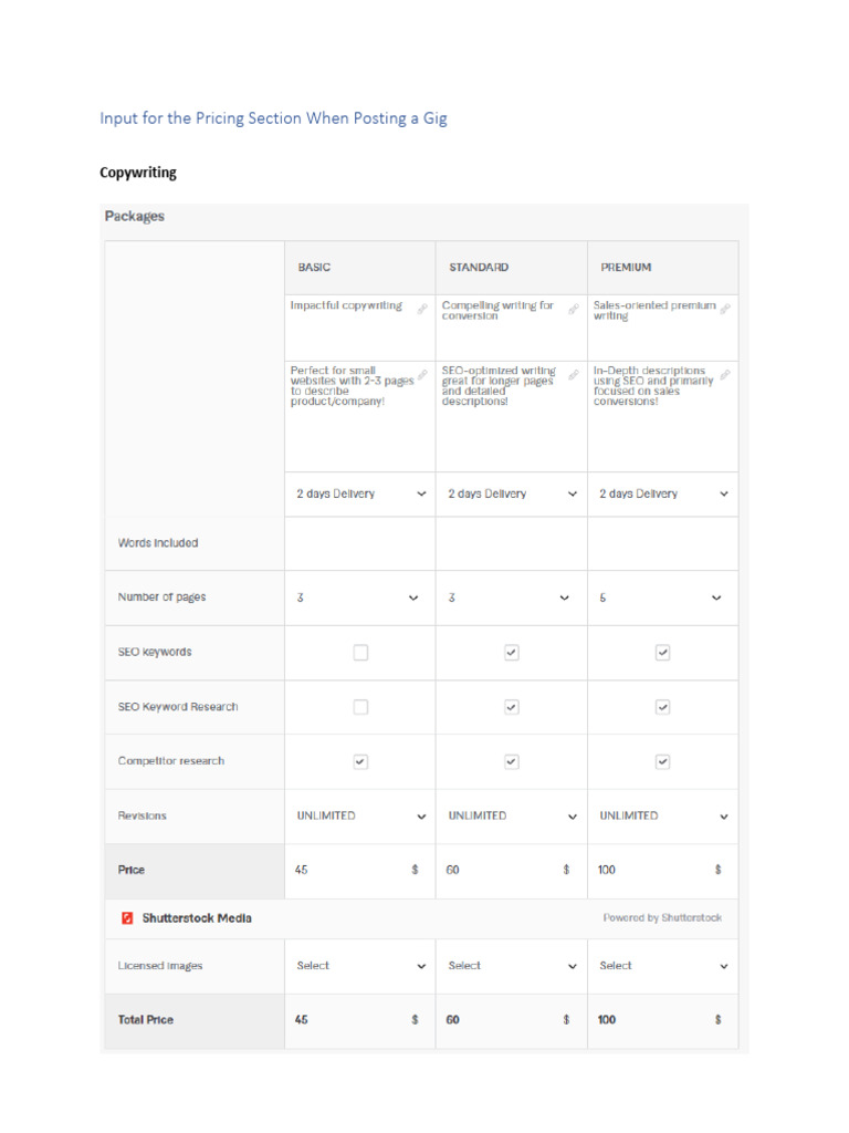 1.2 Sample Pricing Section For Gigs | PDF