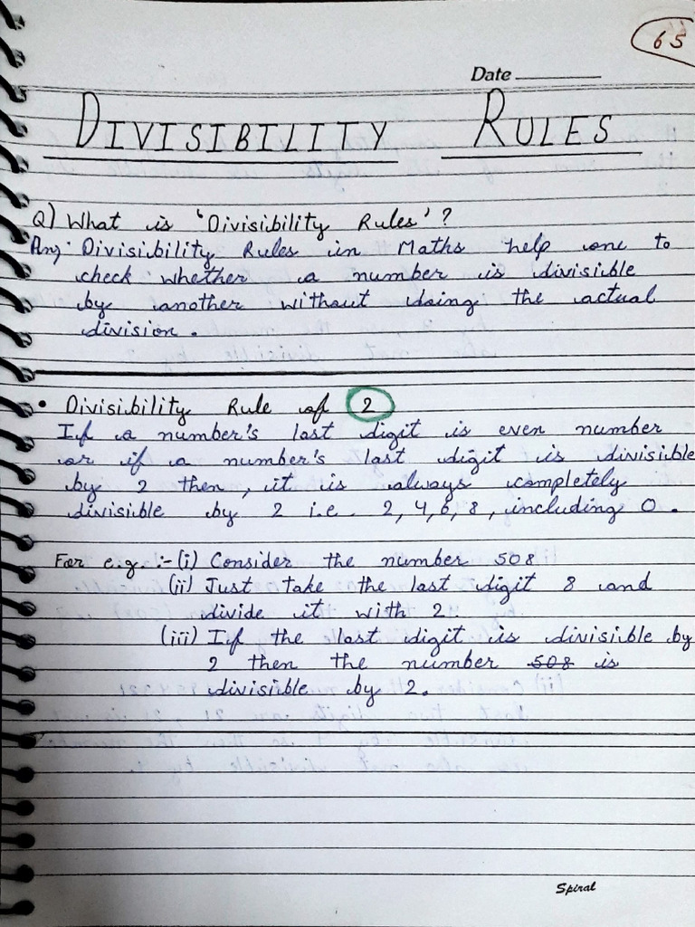 Handwritten Notes On Divisibility Rules in Maths | PDF
