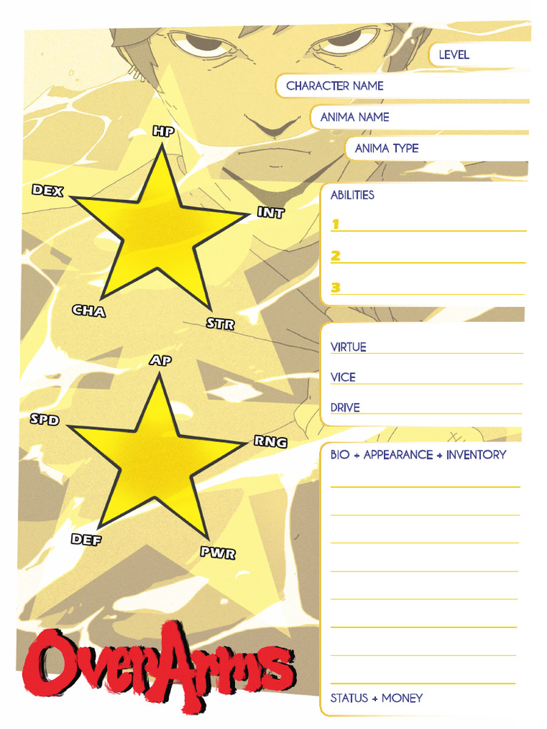 Overarms Character Sheet Print | PDF