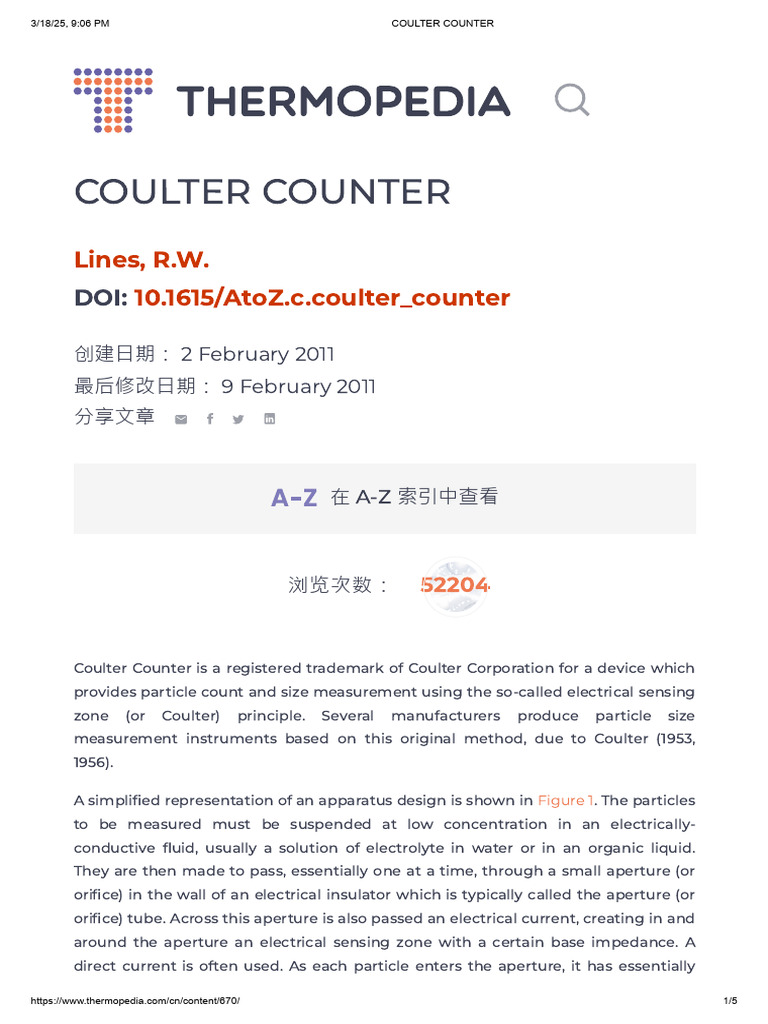 COULTER COUNTER (Thermopedia - Com, 2011) | PDF | Physical Sciences ...