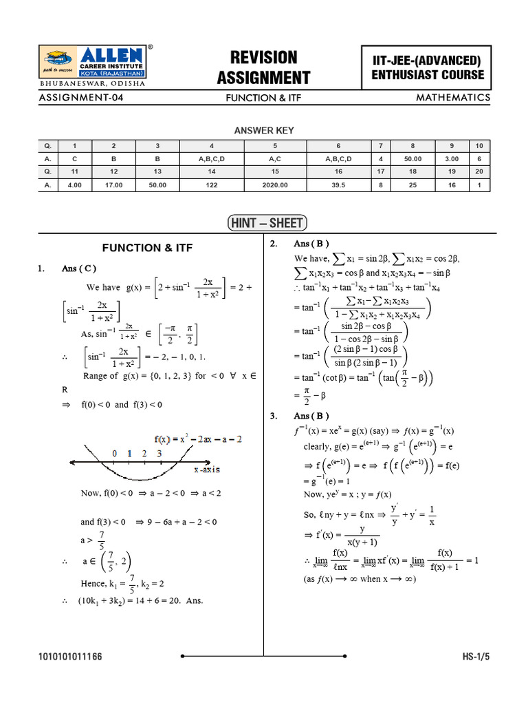 RA-04 - JEE-ADV - MATH - Function & ITF - 20-03-2025-HS | PDF | Mathematical Analysis