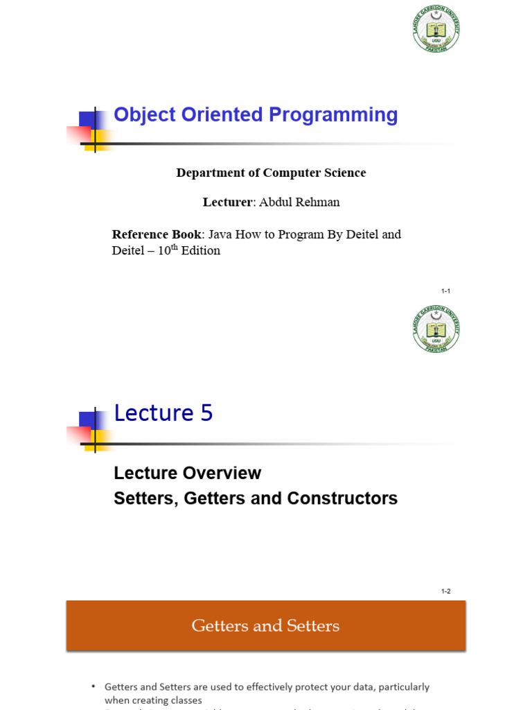 Lecture 5 - Setters - Getters and Constructors | PDF | Class (Computer Programming ...