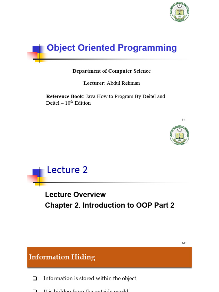 Lecture 2 - OOP Introduction Part 2 | PDF | Interface (Computing) | Object (Computer Science)